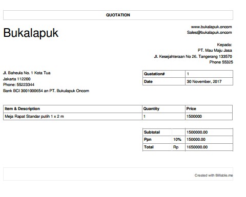 Dokumen-dokumen bisnis; quotation, Purchase Order, dan Invoice