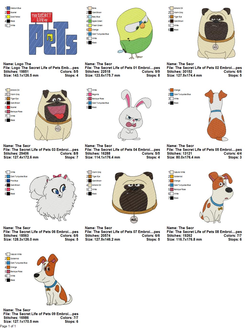 New Embroidery Design: Package 10 The Secret Life of Pets Embroidery ...