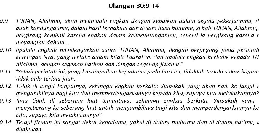 Renungan Hidup Kristiani: Taat TUHAN Berkat Melimpah (Ulangan 30:9-14)