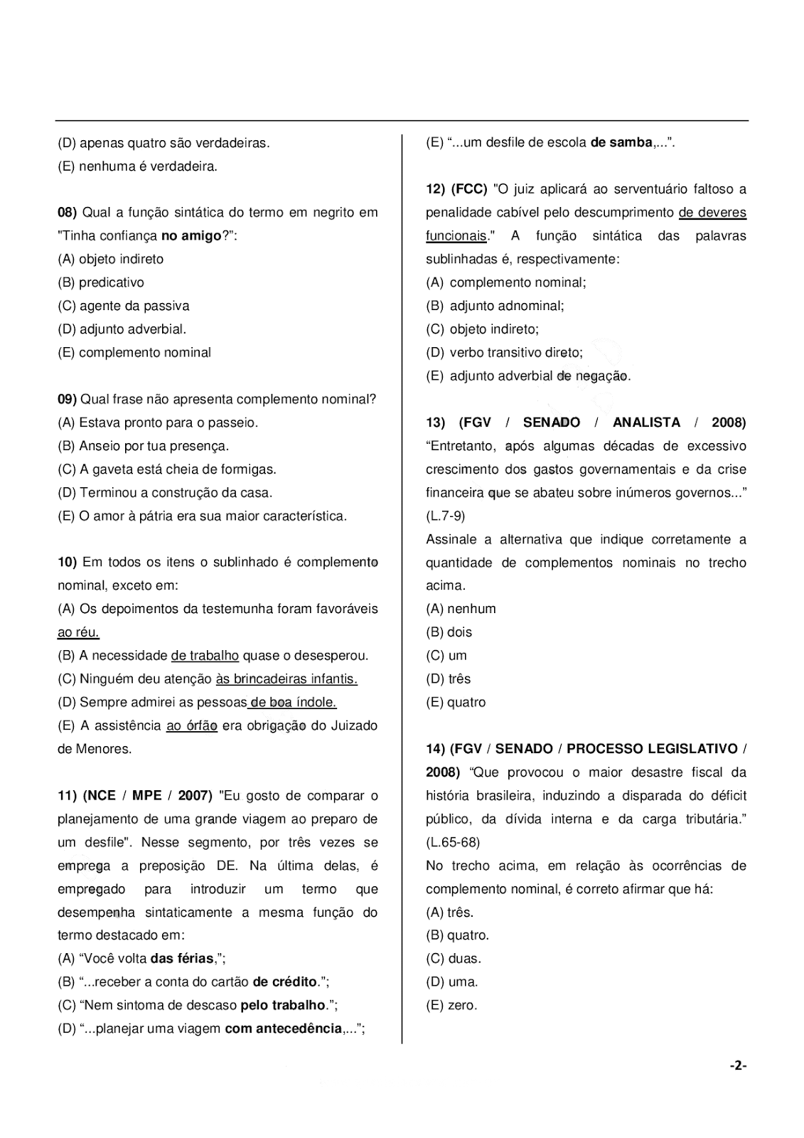 Complemento Nominal Exercícios Com Gabarito - LIBRAIN