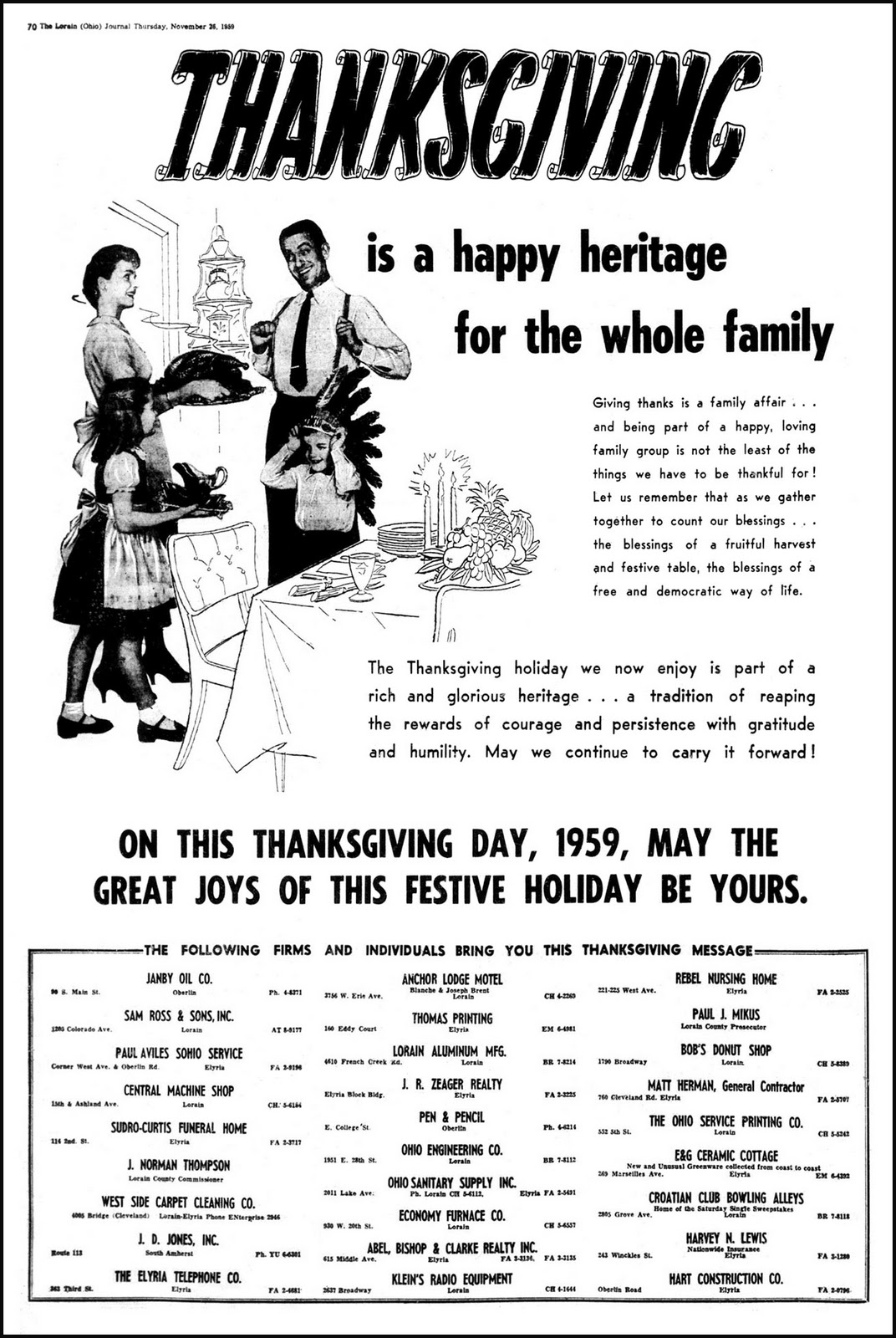 Brady's Bunch of Lorain County Nostalgia: Happy Thanksgiving - 1959 style!