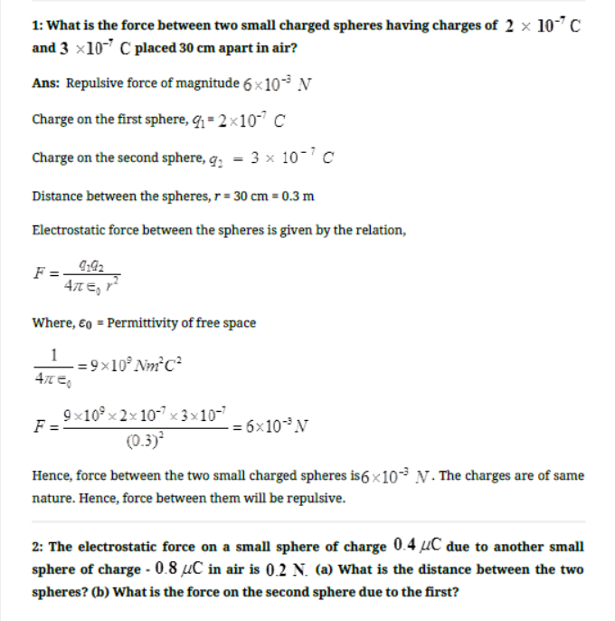 NCERT Solutions Chapter 1 Electric Charges and Field Class 12 PHYSICS ...