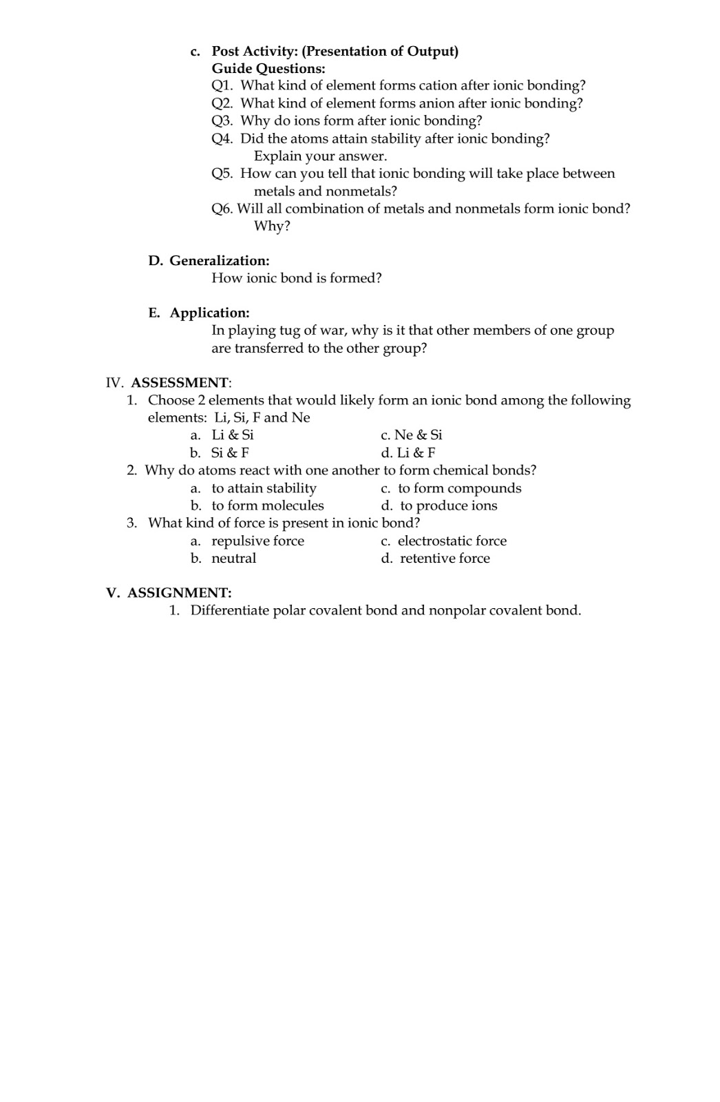 Science Concepts and Questions (K to 12): Sample Lesson Plan in Science