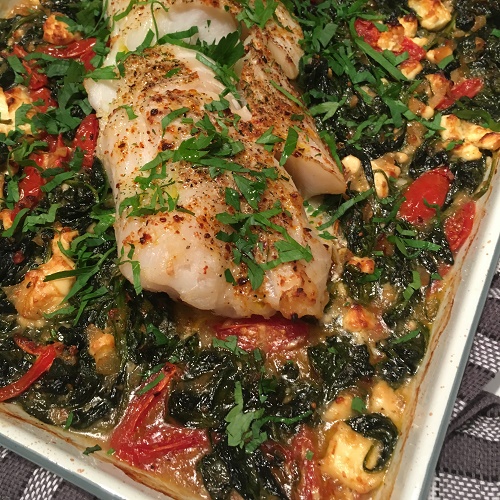 Greenway36: Ofen-Fisch mit Spinat, Tomate und Feta