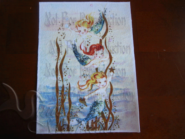 MERBABY FABRIC BLOCK: S341 Vintage Retro Merbabies Mermaids Postcard ...