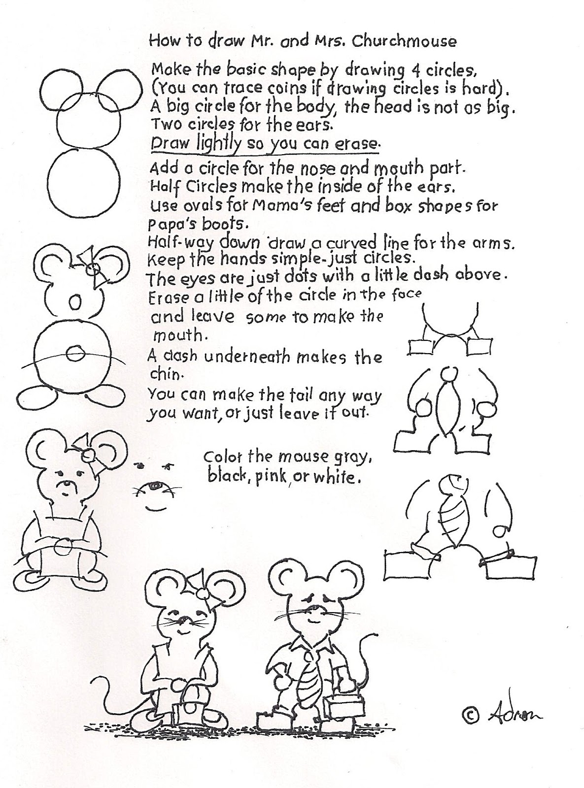 How to Draw Worksheets for The Young Artist: How To Draw Churchmouse ...