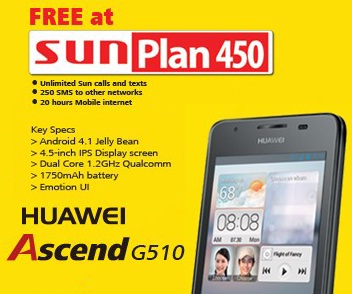 Sun Cellular offers Huawei Ascend G510 on their Postpaid Plan 450
