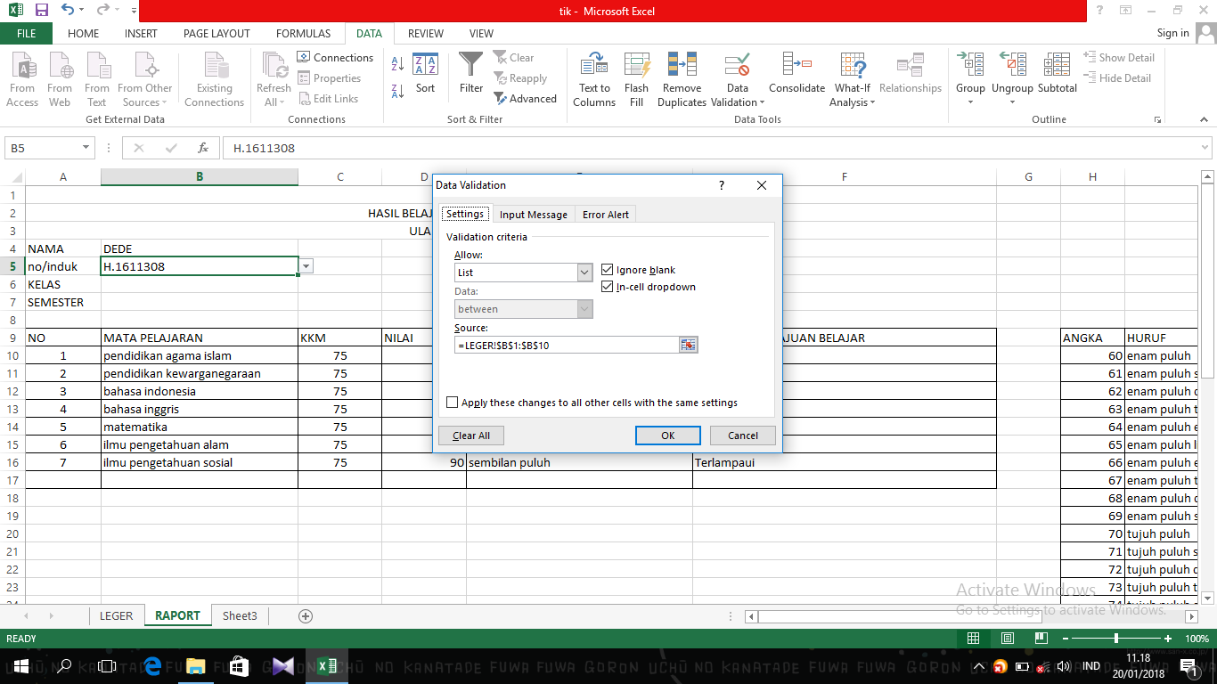 Cara Mudah Membuat Raport di Ms. Excel