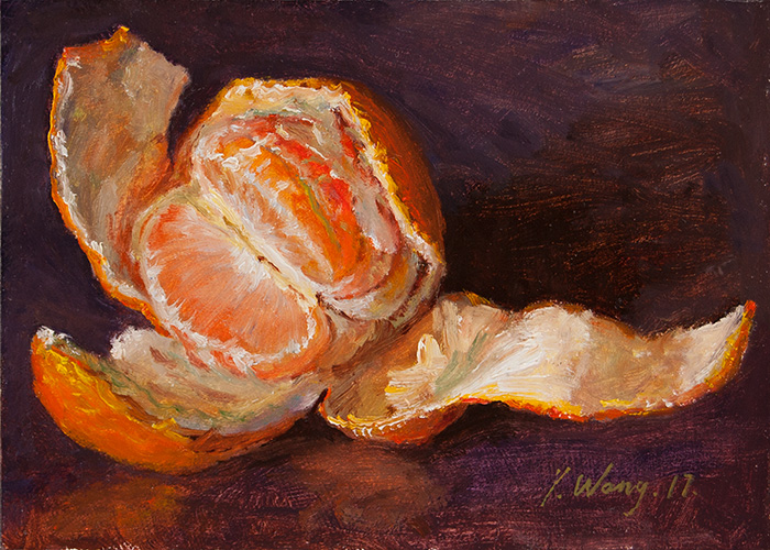 Wang Fine Art: a peeled mandarin orange still life painting a day