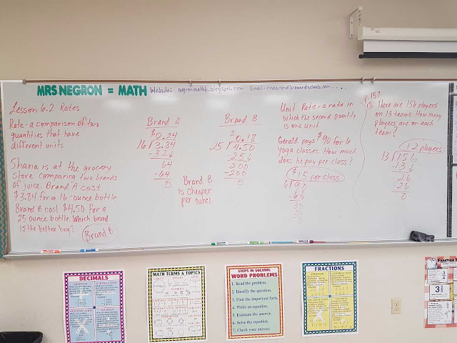 Mrs. Negron 6th Grade Math Class: Lesson 6.2 Rates