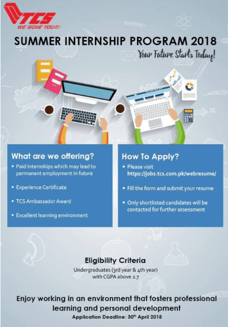 TCS Pakistan Paid Summer Internship Program 2018