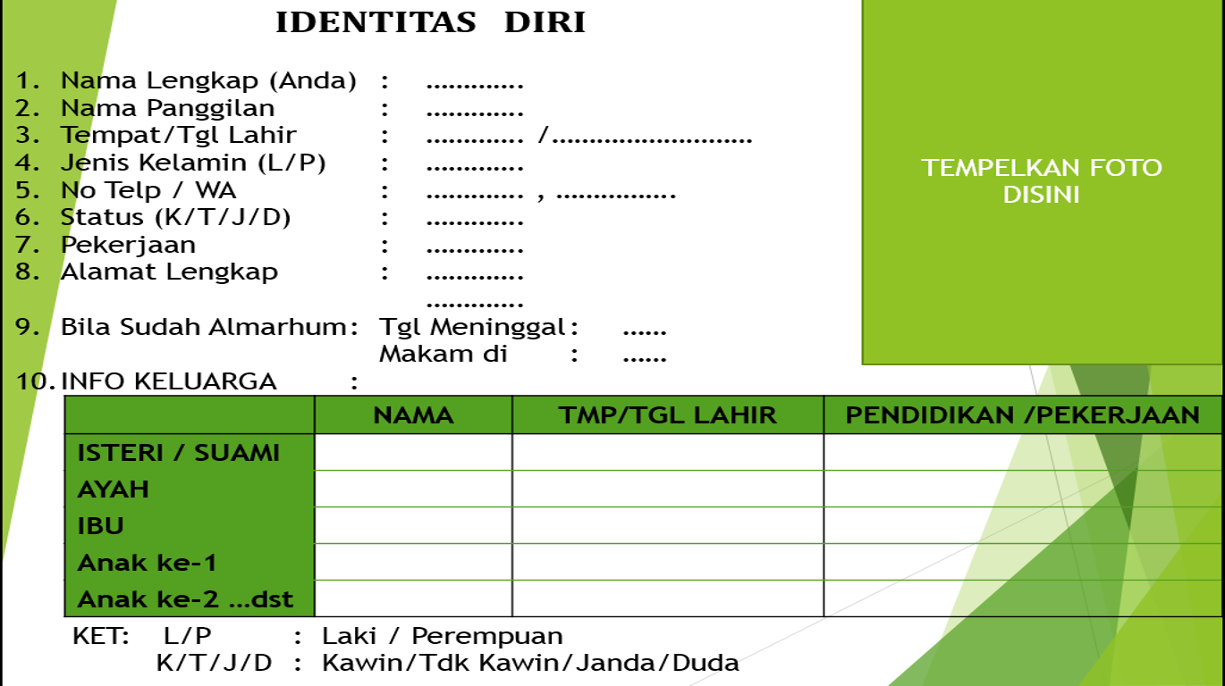 SILSILAH KELUARGA SUMPIUH: Formulir Isian IDENTITAS DIRI & KELUARGA
