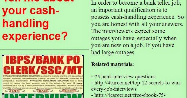 Bank Interview Questions Tell Me About Your Cash handling Experience 
