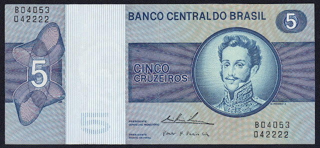 Brazil 5 Cruzeiros banknote 1975 Dom Pedro I|World Banknotes & Coins ...