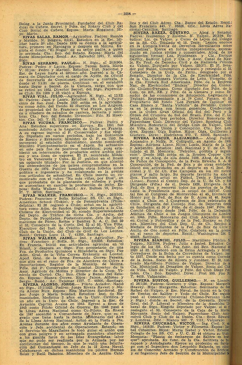 Diccionario Biográfico de Chile 9a Edición 1953: 1054 RIVAS RIVERA