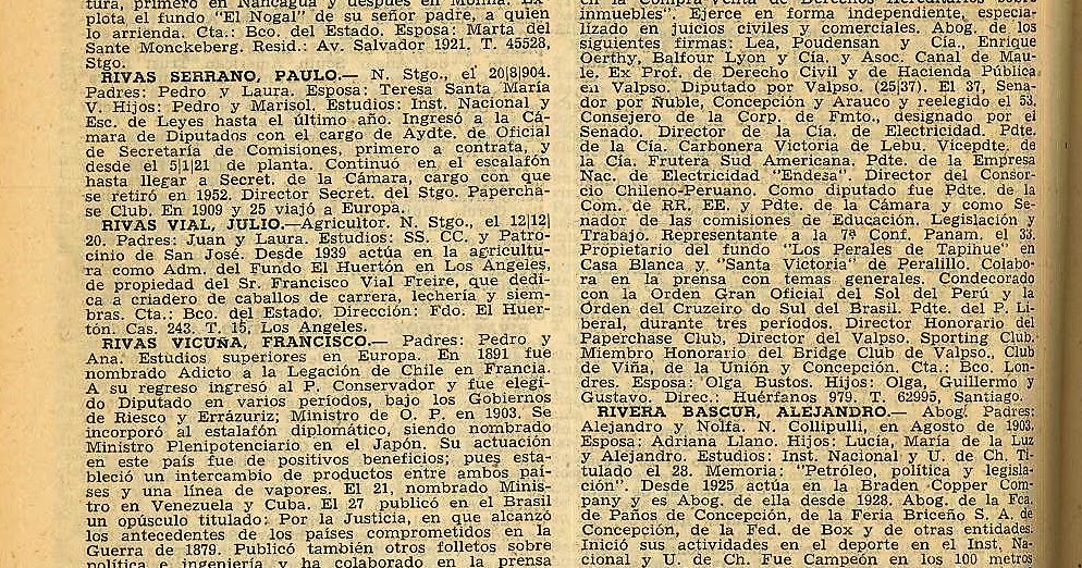 Diccionario Biográfico de Chile 9a Edición 1953: 1054 RIVAS RIVERA
