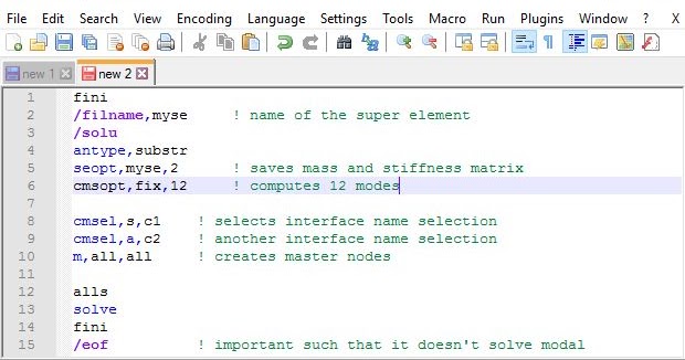 ANSYS APDL Syntax Highlighting editor