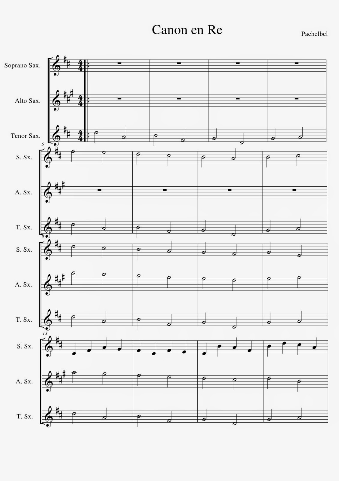 PARTITURAS PARA CONJUNTO DE SAXOFONES: - CANON EN RE DE PACHELBEL