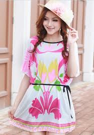Dress Korea | Baju Korean : Model Dress Korea Motif Bunga