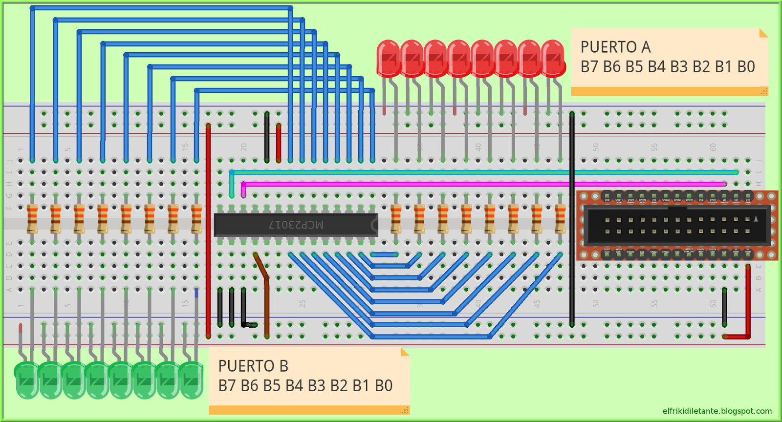El Friki Diletante: Del MCP23008 al MCP23017 (de 8 bits a 16 bits ...