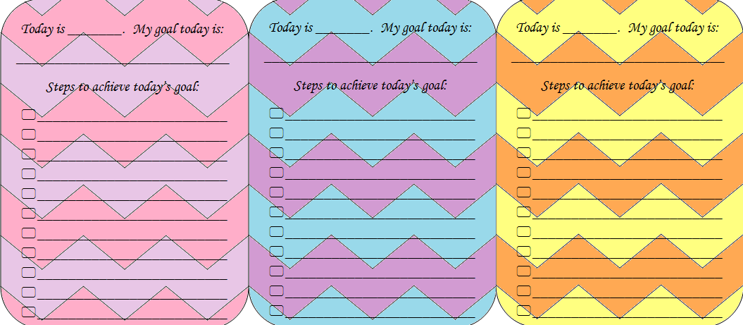 M and J in a Nutshell: Daily goal cards