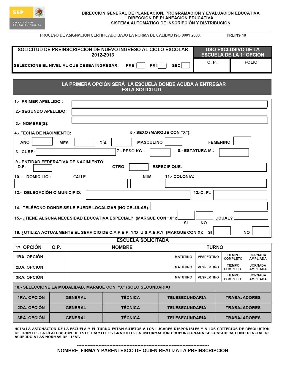 COORDINACION DE PRIMARIAS ANEXAS BENM: PREINSCRIPCIONES DE PRIMARIA ...