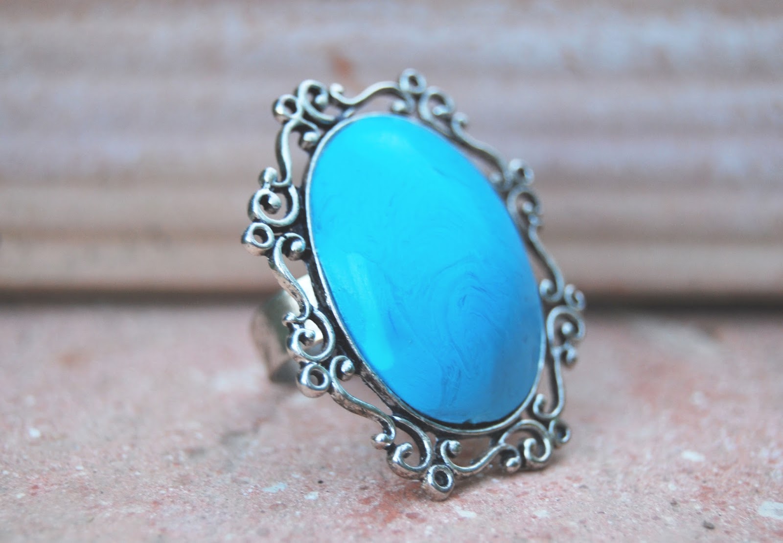 Anillo turquesa cenefa plateada | Fimonita Handmade Bisuteria Artesanal