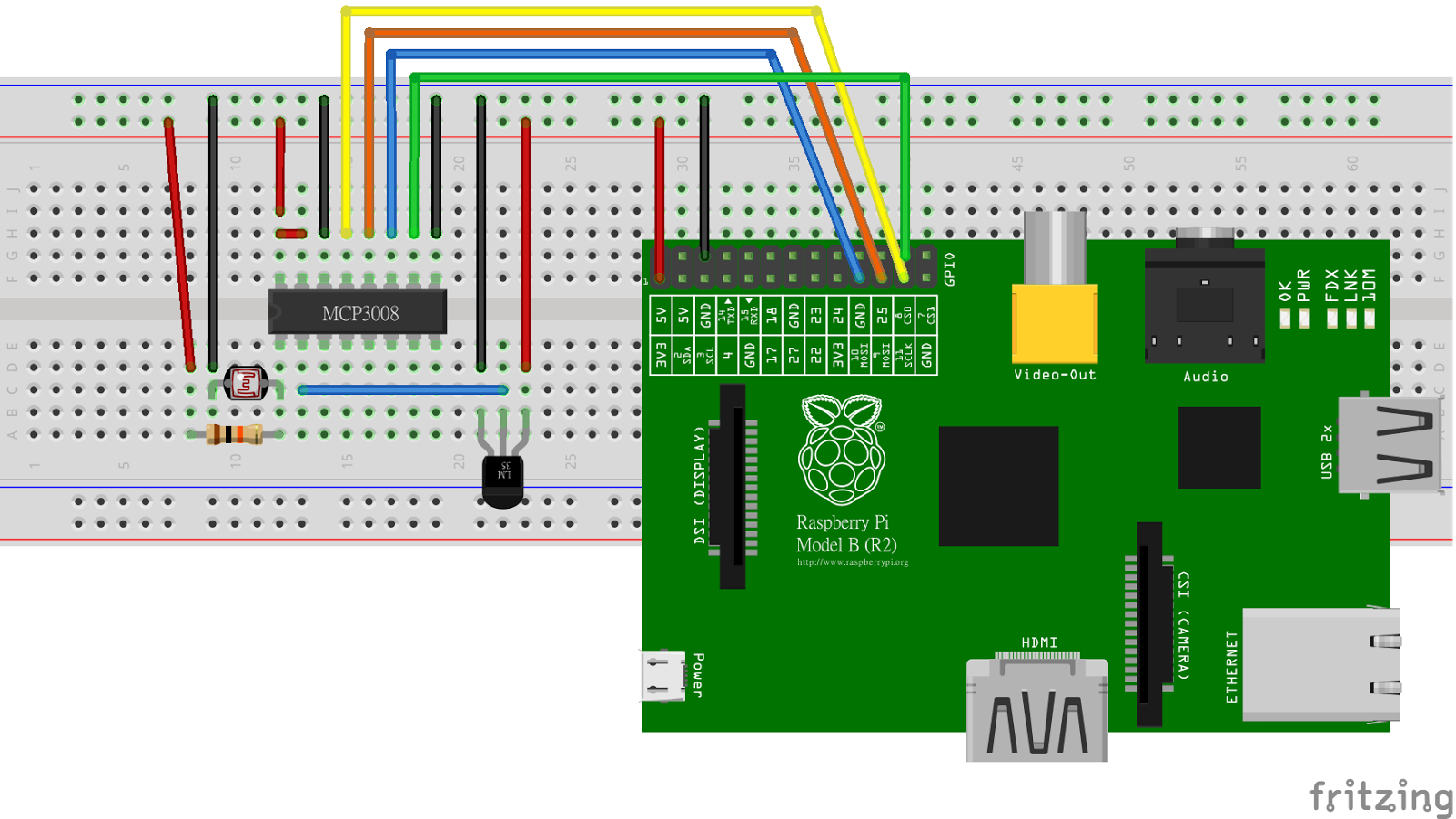 Raspberry Pi 筆記(20)：MCP3008 讀取類比訊號測溫度與光度