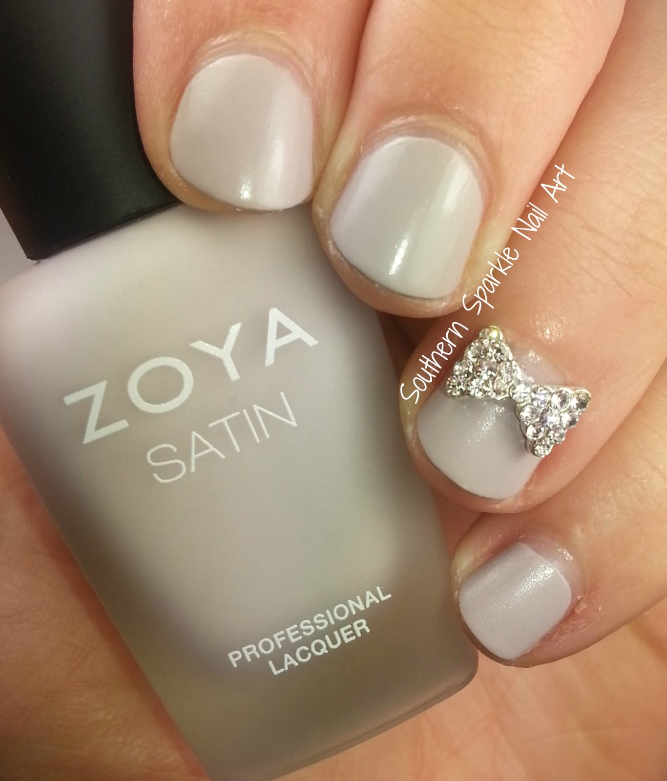 Southern Sparkle Nail Art: Zoya Leah with a Rhinestone Bow Accent