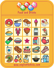 English for Kids Step by Step: Food & Drinks Bingo Game