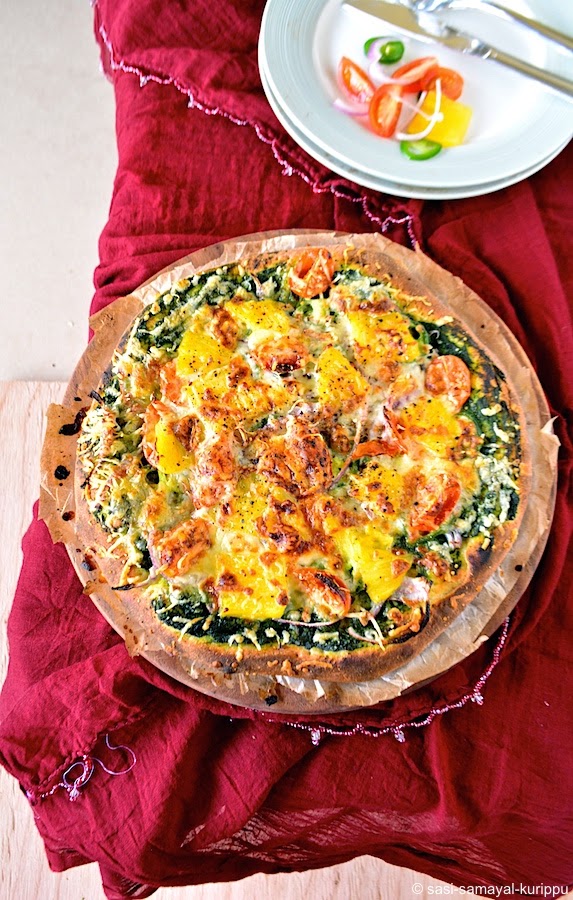 SASI'S KITCHEN: Whole Wheat Spinach/Palak Pizza - Indian Style