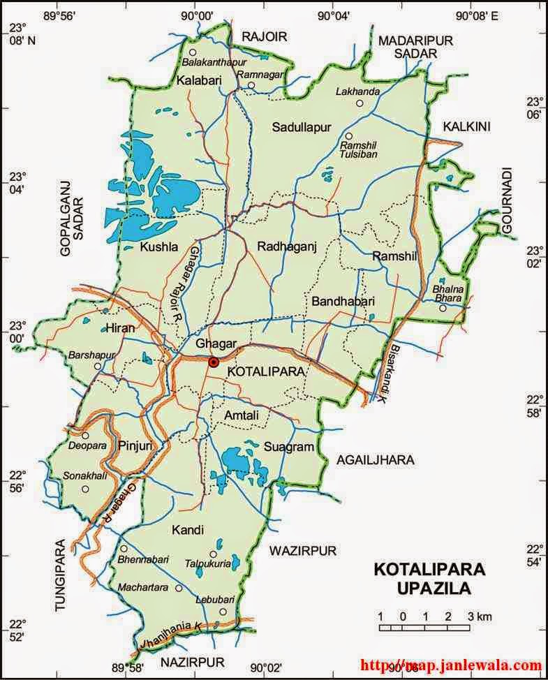Kotalipara Upazila Map, Gopalganj District, Bangladesh