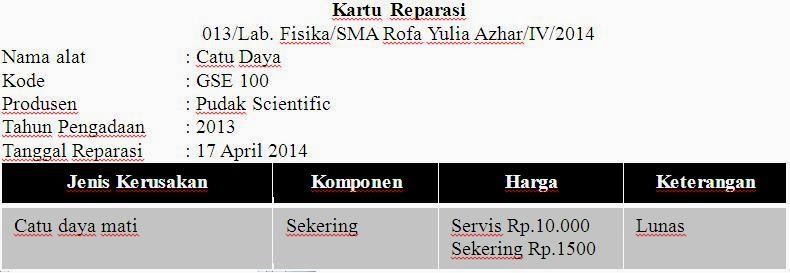 Administrasi Laboratorium: Kartu Reparasi ~ RofaYuliaAzhar.com