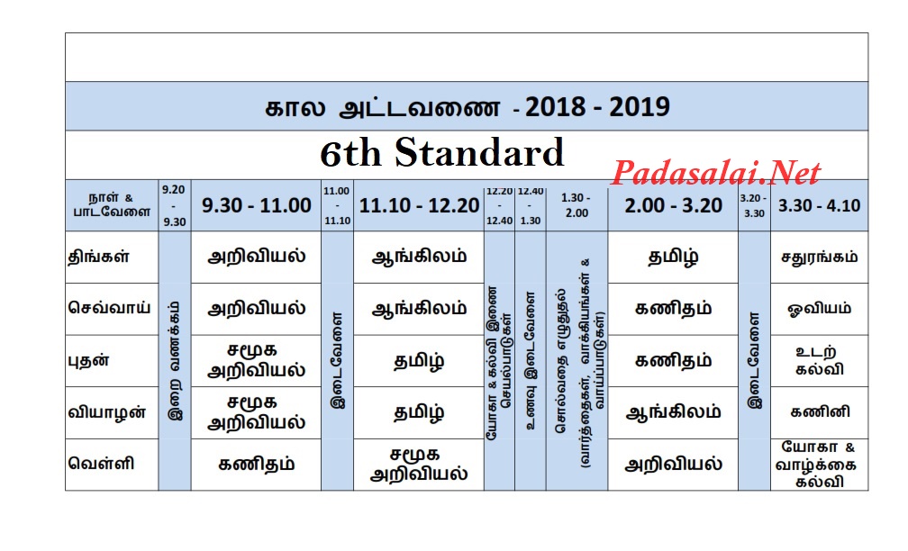 New Model Time Table for 1st to 8th Standard ~ Padasalai.Net - No.1 ...
