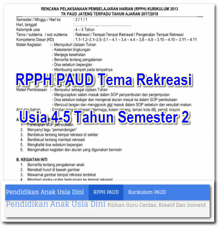 RPPH PAUD Tema Rekreasi Usia 4-5 Tahun Semester 2 | Pendidikan Anak ...
