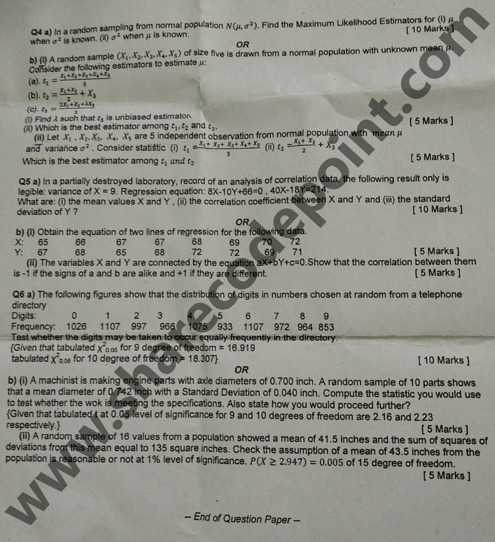 MTH302 : Probability and Statistics Endterm Exam Question Paper - MTH ...