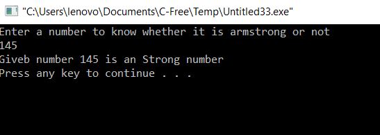 All C Programs: Program 382: Find whether given number is Strong or Not