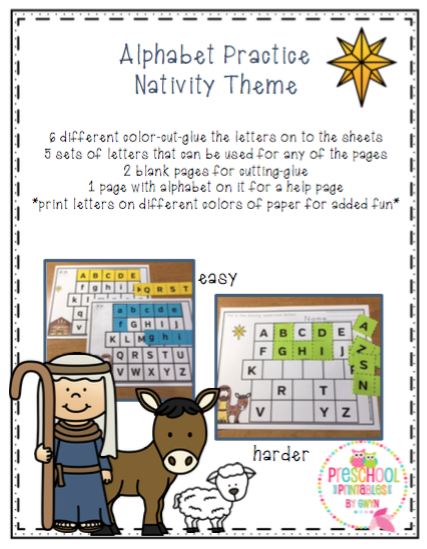 Alphabet Practice Color-Cut-Paste Nativity Theme ~ Preschool Printables