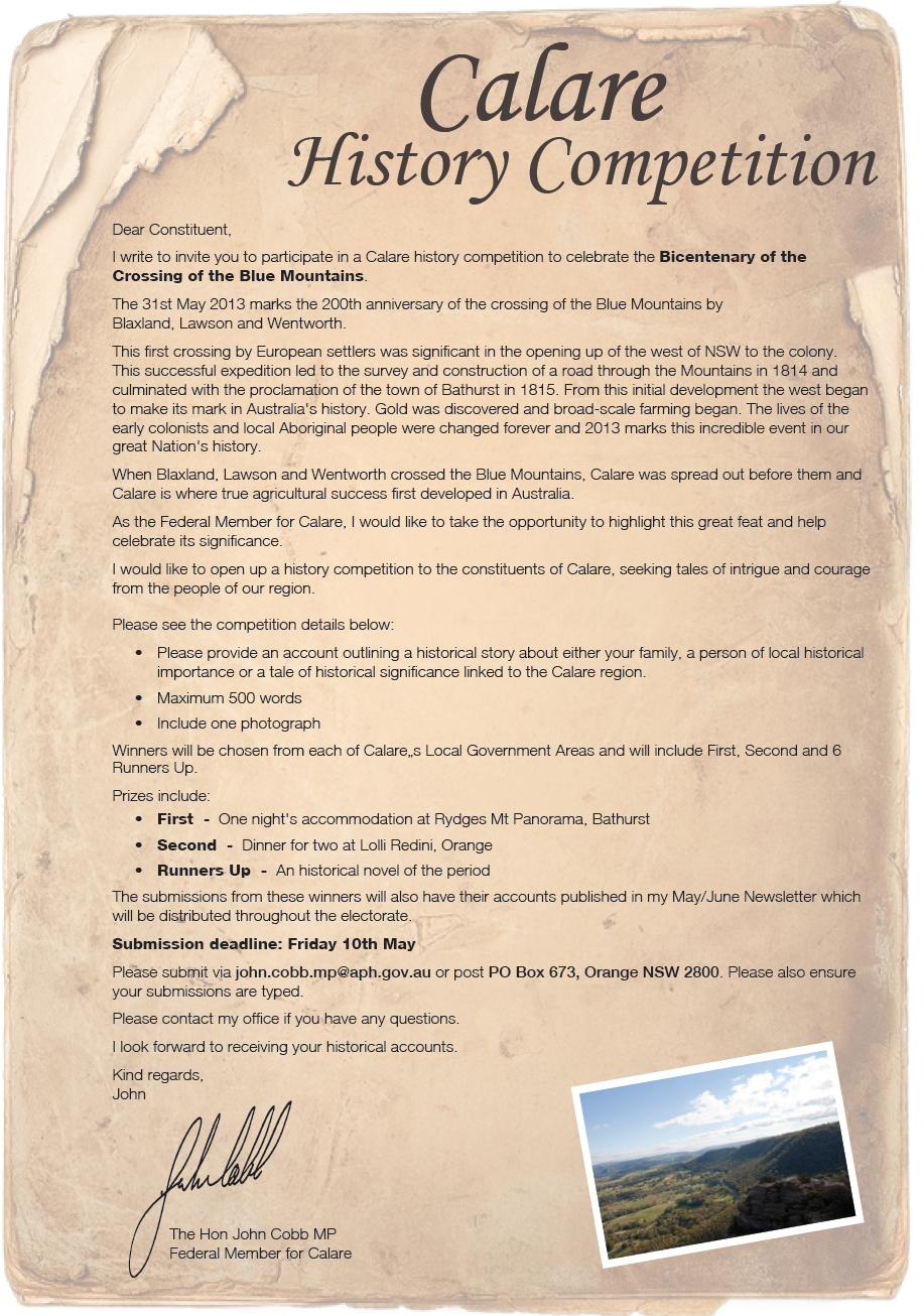 History, Heritage & Museums - Connecting!: Calare History Competition