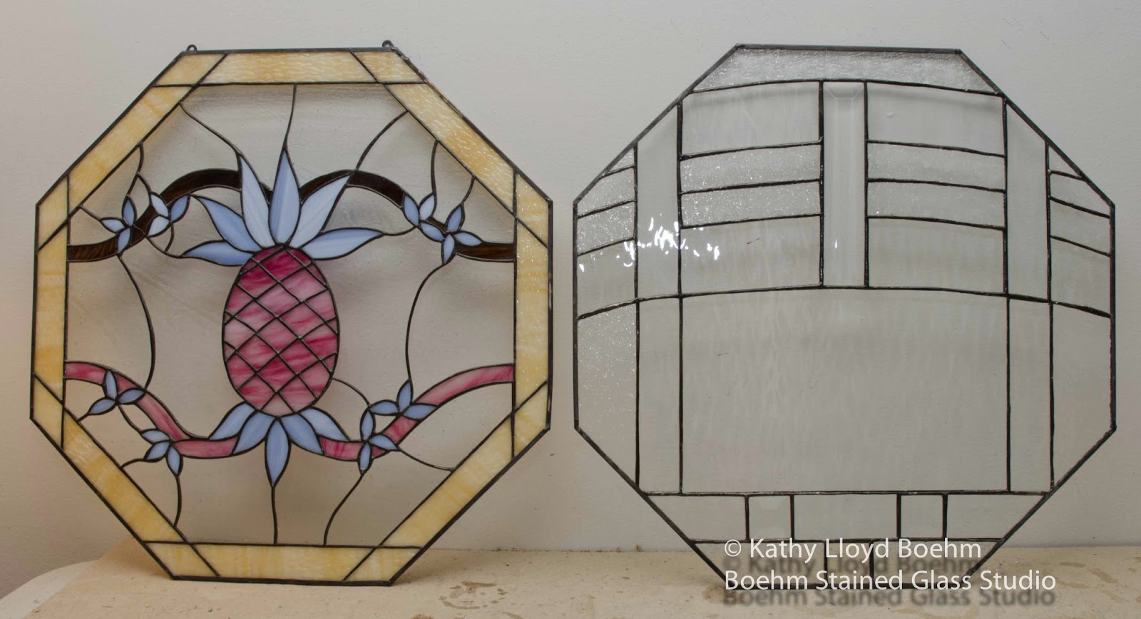 Boehm Stained Glass Blog: Octagonal Clear Powder Room Window - Installed