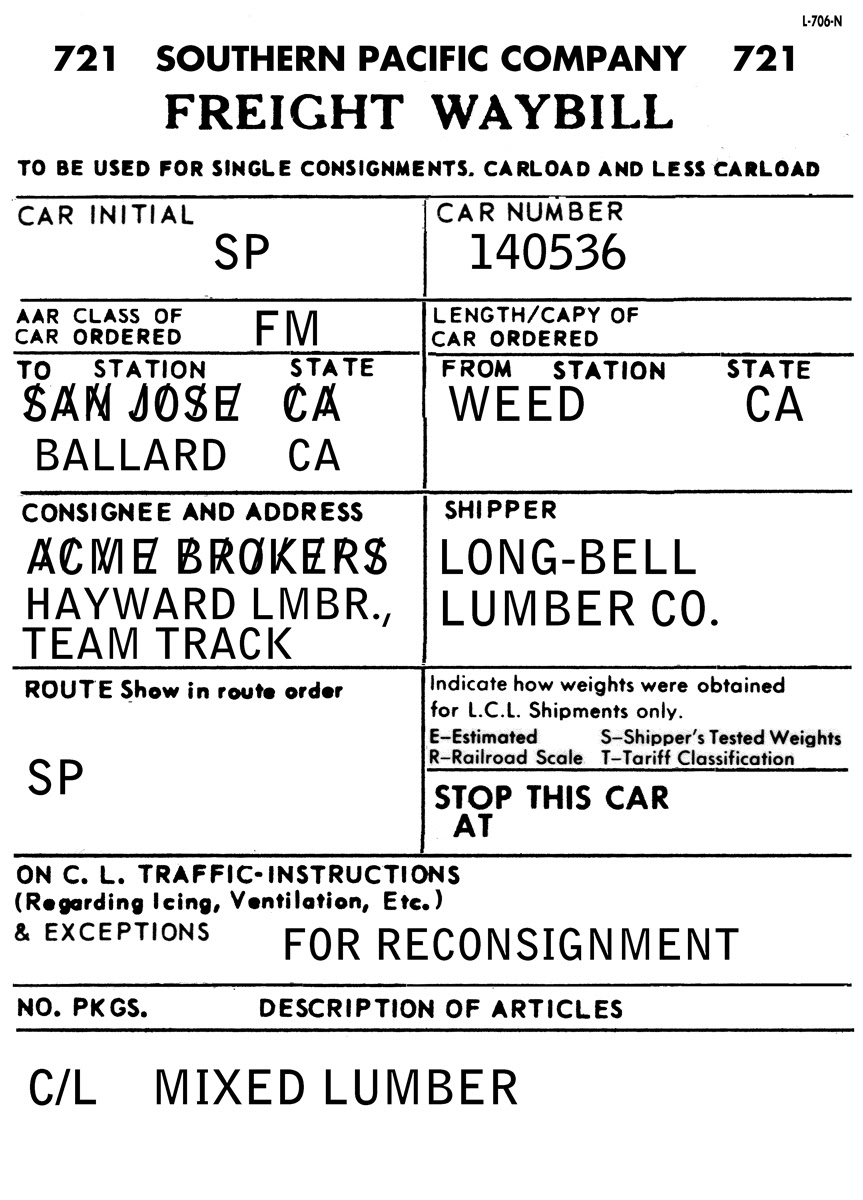 modeling the SP: Waybills, Part 49: diversion and reconsignment