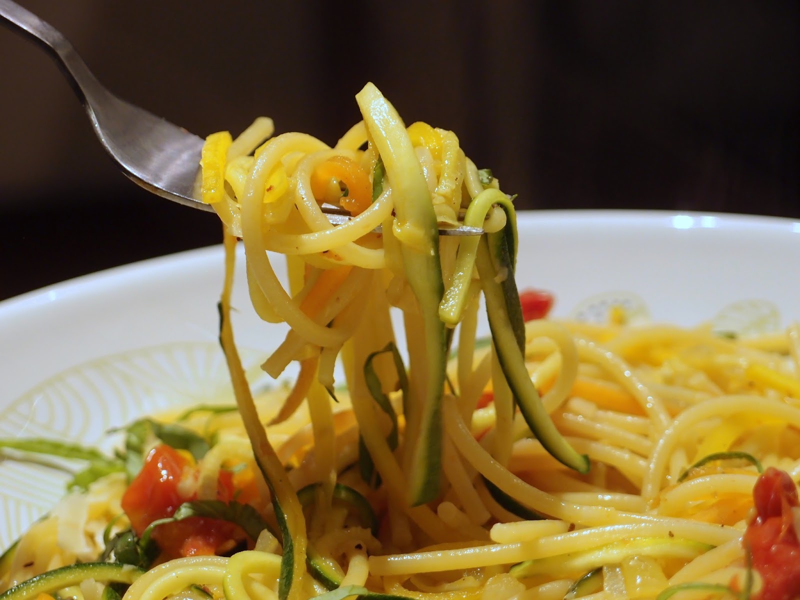 The VegHog: Courgette and carrot strings with spaghetti