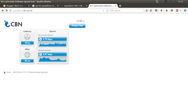 Mengecek kecepatan internet menggunakan speedtest cbn
