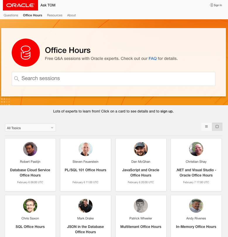 Oracle AskTOM Office Hours: free, live Q&A sessions with Oracle experts!