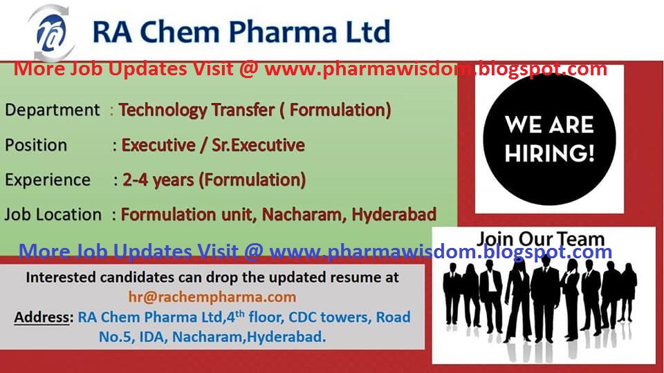 Urgent Openings in Technology Transfer / FR&D @ RA Chem Pharma Ltd ...