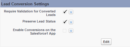 SFDC 3:16: Salesforce – Lead Settings: Lead Conversion Settings