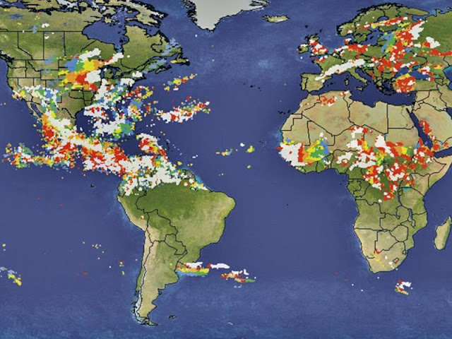 Zones of the most frequent lightning strikes on the planet were plotted ...