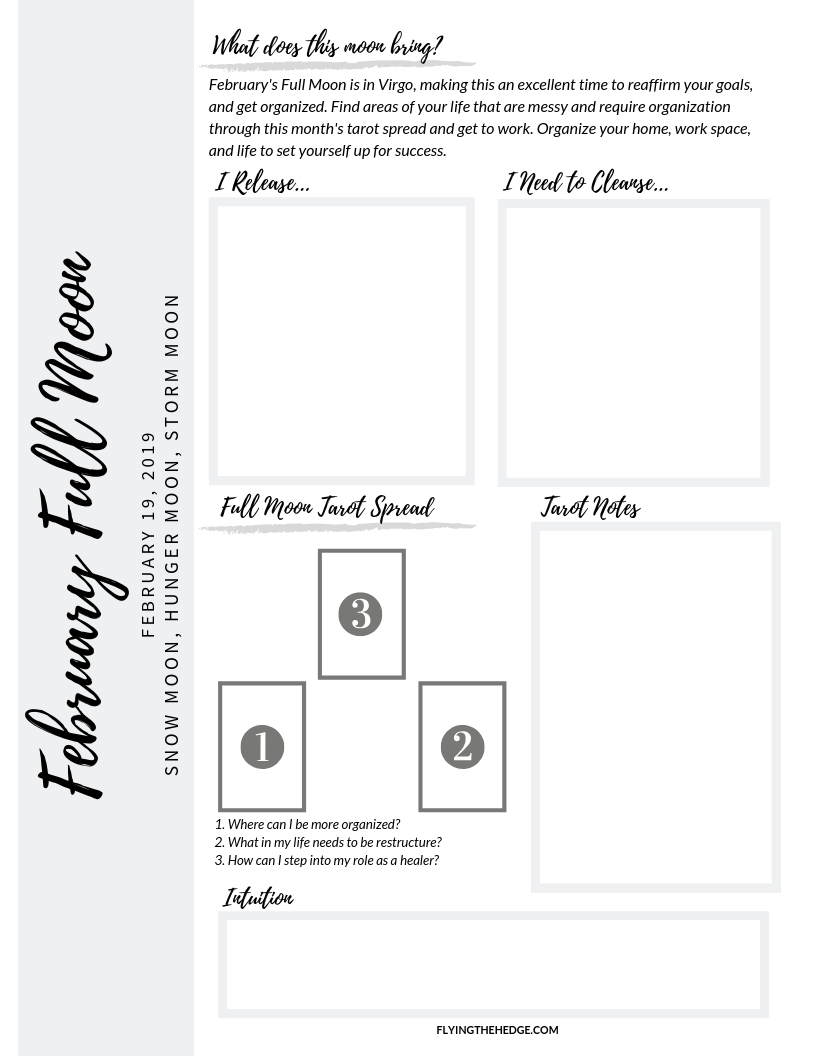 Flying the Hedge: February 2019 Full Moon Worksheet
