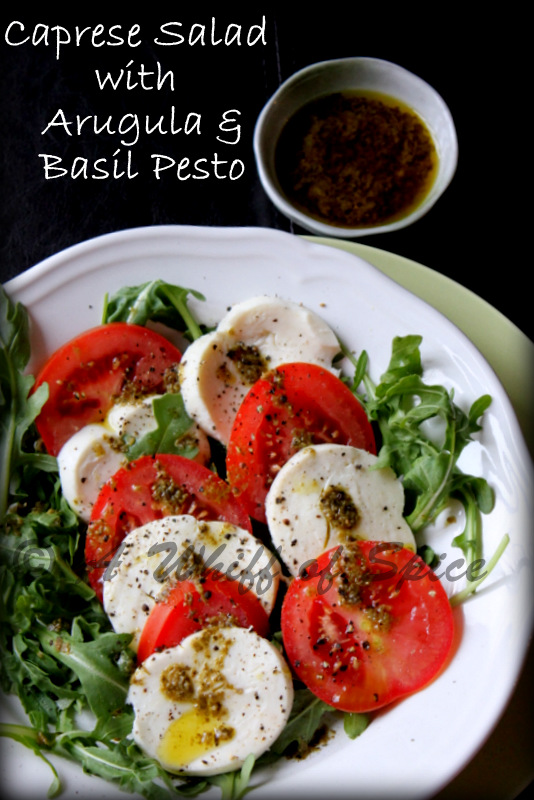 Caprese Salad with Arugula and Basil Pesto
