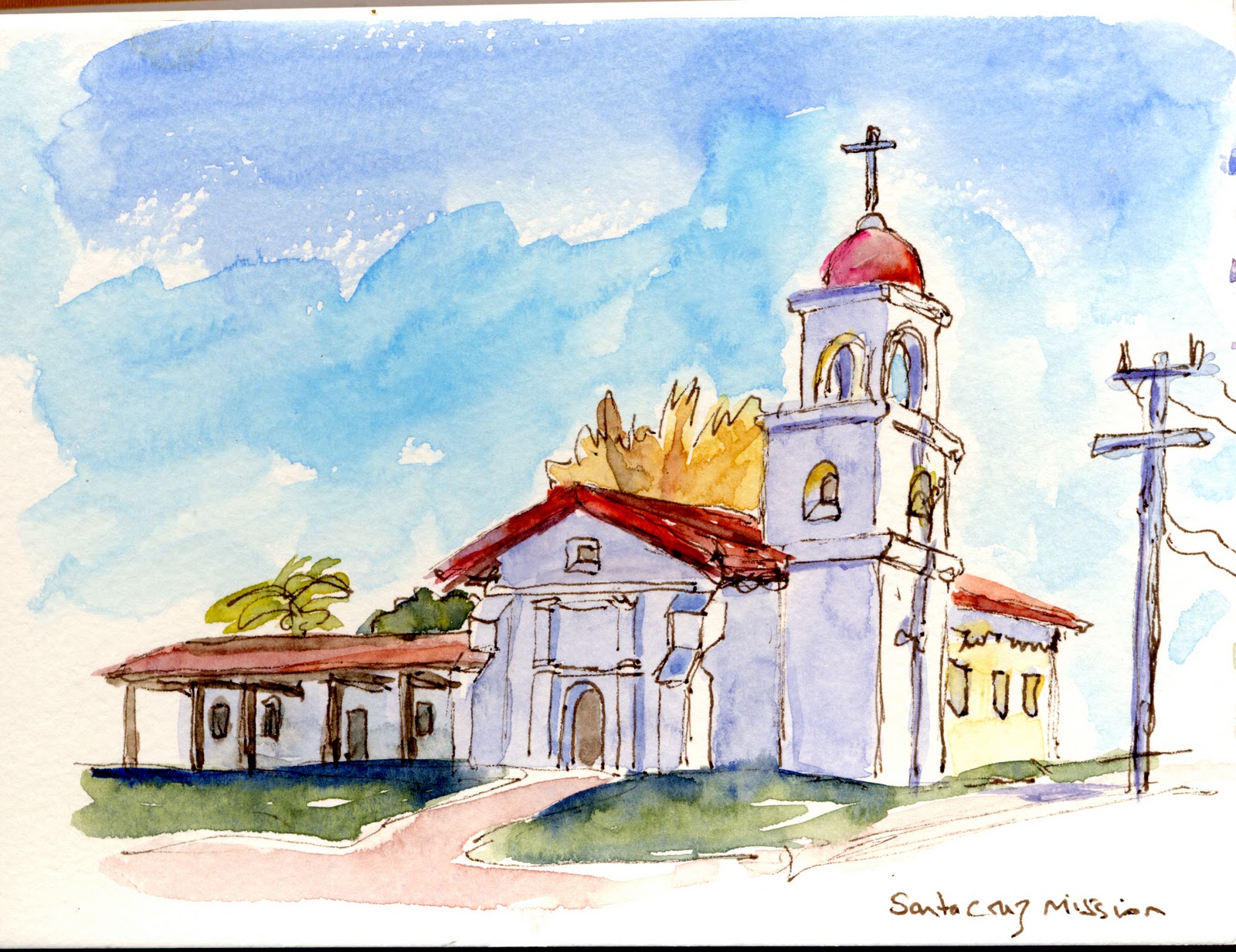 Plein Air Muse: A Blustery Day at Santa Cruz Mission